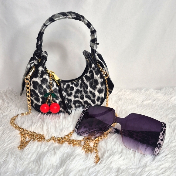 Bags | Leopard Print Handbag With Gold Chain And Cherry Charmtwilly ...